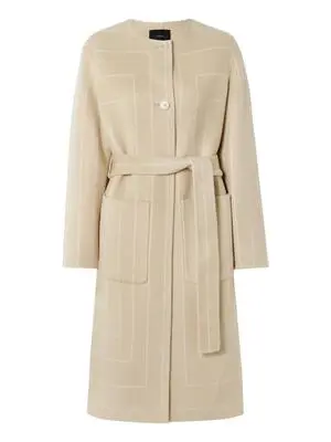 JOSEPH Scheffer Belted Striped Wool And Silk-Blend Coat Neutrals