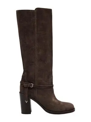 Brunello Cucinelli City Suede Knee-high Boots - Dark Brown