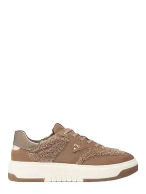 NEROGIARDINI Faux Shearling Trim Sneakers Brown Teddy