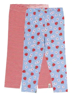 LILLY + SID Organic Cotton Strawberry And Stripe Print Leggings -2 Pack - Multi