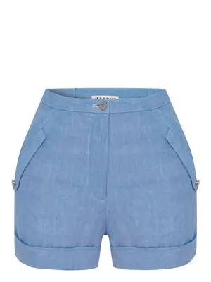 JENDUE Amara Denim Linen Shorts - Blue