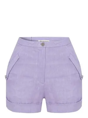 JENDUE Amara Denim Linen Shorts - Purple