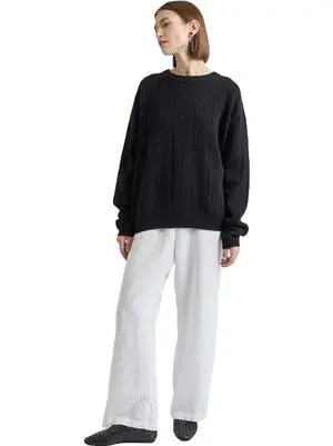 Almina Concept Ribbed Wool Crewneck Sweater - Black