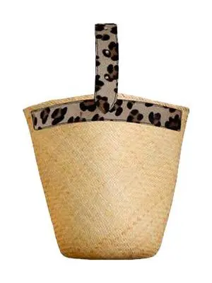 LASTELIER Borneo Leather And Straw Bucket Bag - Leopard