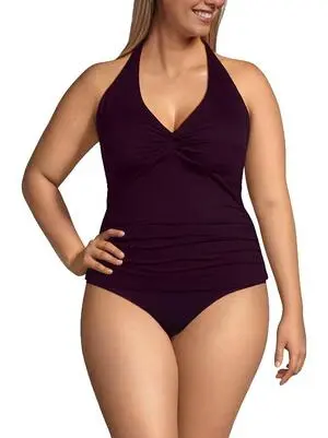 LANDS' END Twist Halter Tankini Top - Dark Wine