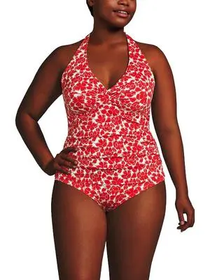 LANDS' END Twist Halter Tankini Top - Daylily Red Tossed Floral