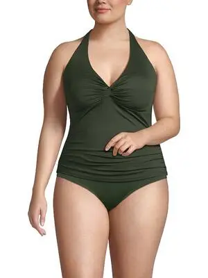 LANDS' END Twist Halter Tankini Top - Rich Olive Green
