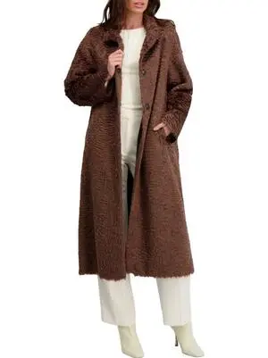 LYLA GRANT Faux Fur Lamb Long Coat - Brown