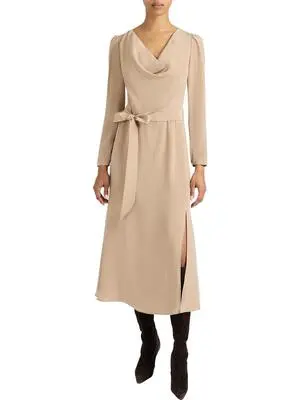 Santorelli Piper Long Sleeve Cowl Neck Silk Dress - Hazelwood