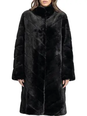 LYLA GRANT Faux Fur Mink Short Coat - Black