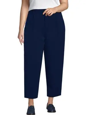 LANDS' END Crepe High Rise Pleated Barrel Leg Ankle Pants - Deep Sea Navy