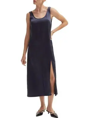 CRESCENT Crushed Satin Tank Midi Dress - Midnight Blue