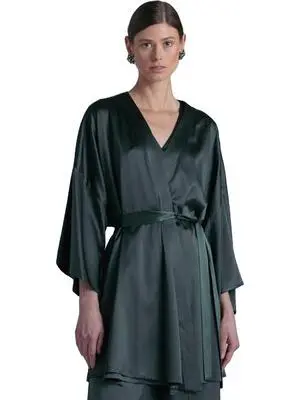 ALAS Silk 3/4 Sleeve Dressing Gown - Rich Green