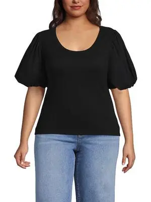 LANDS' END Drapey Rib Puff Sleeve Top - Black