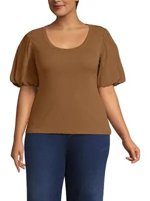 LANDS' END Drapey Rib Puff Sleeve Top - Canyon Camel