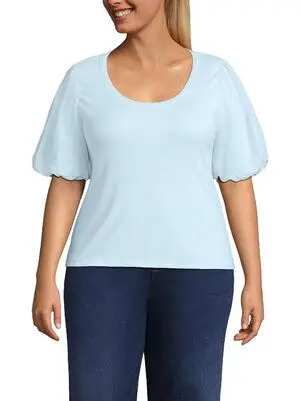 LANDS' END Drapey Rib Puff Sleeve Top - Soft Ice Blue