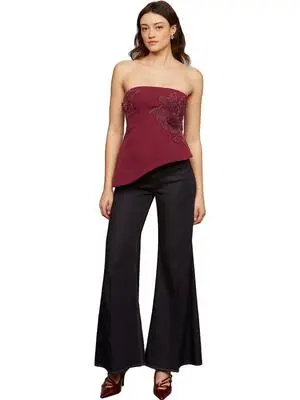 AMUR Ardell Beaded Floral Top - Pinot Noir