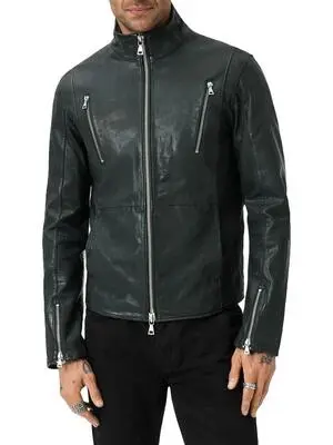 John Varvatos Jared Leather Racer Jacket - Seaweed