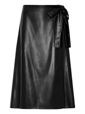 MILLY Vegan Leather Bow Midi Skirt - Black