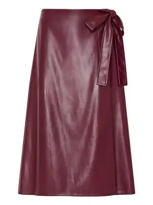 MILLY Vegan Leather Bow Midi Skirt - Deep Burgundy