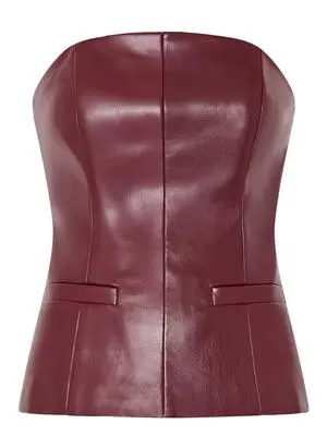 MILLY Vegan Leather Strapless Bustier Top Deep Burgundy