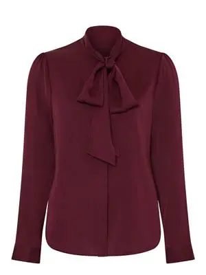 MILLY Tie Neck Long Sleeve Blouse - Wine