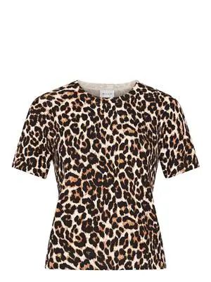MILLY Leopard Print Short Sleeve Knit Top - Multicolor