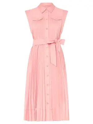 MILLY Johanna Pleated Twill Midi Dress - Blush