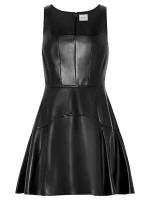 MILLY Vegan Leather Mini Dress - Black