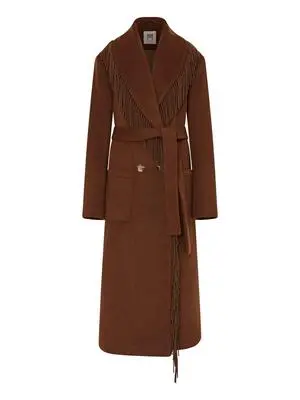 MILLY Wyatt Fringe Wool Overcoat - Brown