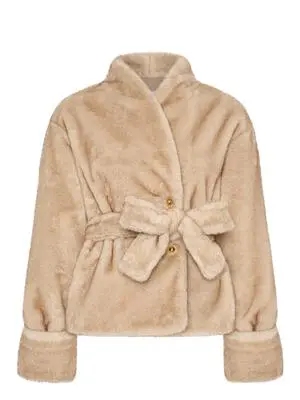 MILLY Faux Fur Shawl Jacket - Beige