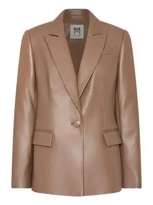 MILLY Alexa Vegan Leather Blazer - Mocha