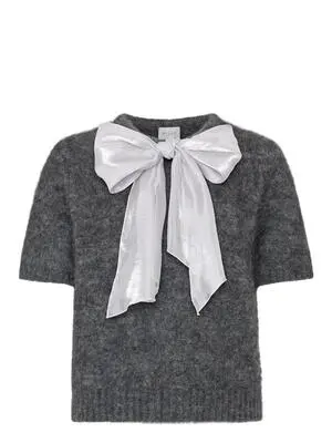 MILLY Bow Short Sleeve Sweater - Smoke