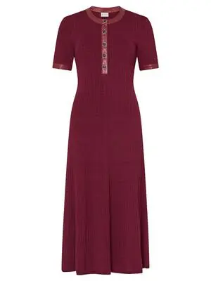 MILLY Leather Detailed Knit Midi Dress - Burgundy