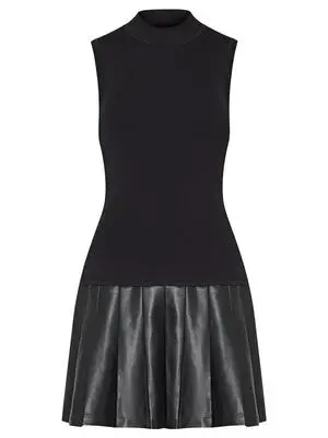 MILLY Leather Skirt Knit Mini Dress - Black
