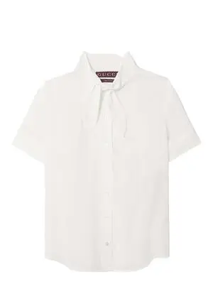 Gucci Embroidered Pussy-bow Silk Shirt - White