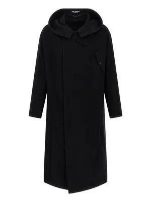 Yohji Yamamoto Hooded Wool Coat - Black