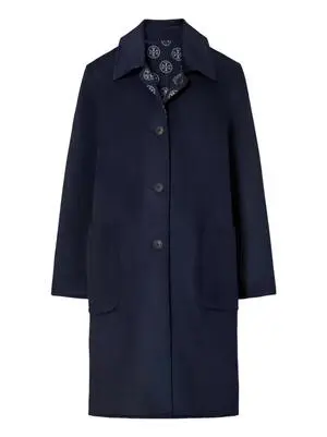 Tory Burch Monogram Jacquard Wool Coat - Blue