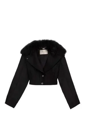 Blumarine Faux-fur-collar Cropped Jacket - Black