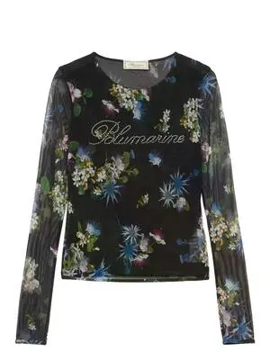 Blumarine Floral-print Mesh Top - Black