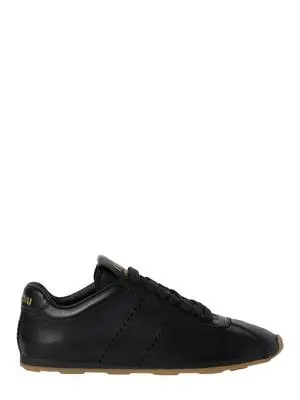 Miu Miu Nappa Leather Plume Sneakers - Black
