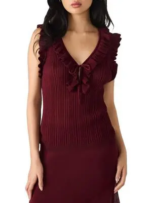 Steve Madden Nataly Ruffle Neck Sleeveless Sweater - Wine