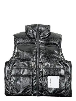 PURPLE BRAND Pu Leather Puffer Vest - Black