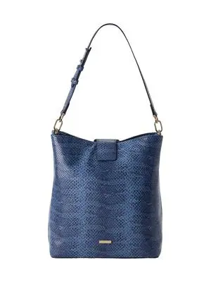 Brahmin Celina Croc Embossed Leather Bucket Bag - Navy