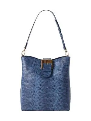 Brahmin Celina Croc Embossed Leather Bucket Bag - Navy
