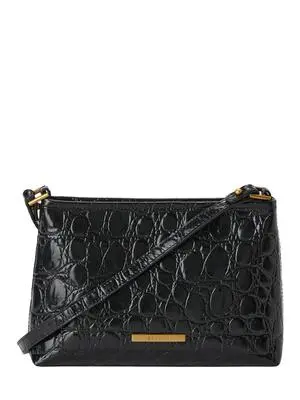Brahmin Croc Embossed Leather Shoulder Bag - Black