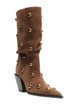 Schutz Tulsa Stud Pointed Toe Boot Pecan Brown