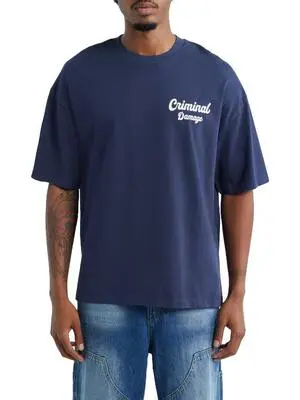 CRIMINAL DAMAGE Bennett Oversize Logo Graphic T-shirt - Navy