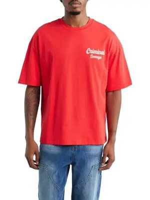 CRIMINAL DAMAGE Bennett Oversize Logo Graphic T-shirt - Red