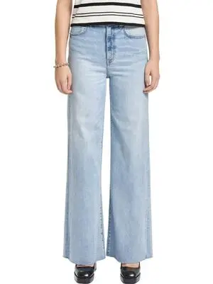 DAZE High Waist Raw Hem Wide Leg Jeans - Starry